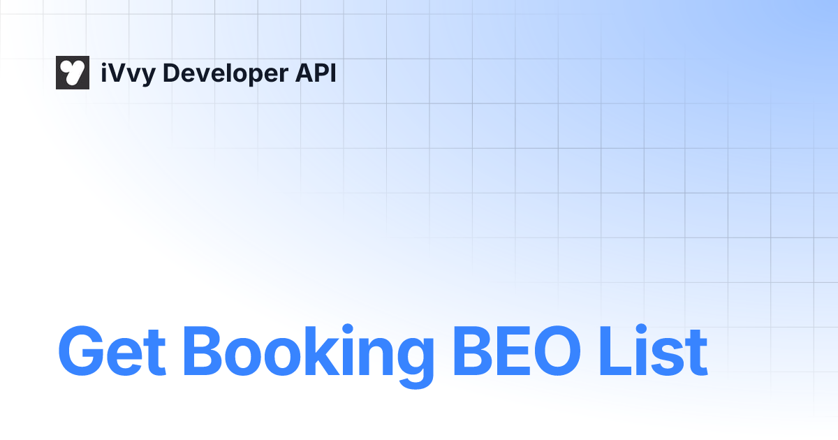 Get Booking BEO List | iVvy Developer API